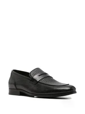 ALBERTO GOZZI Perforated Woven-effect Loafers - Black
