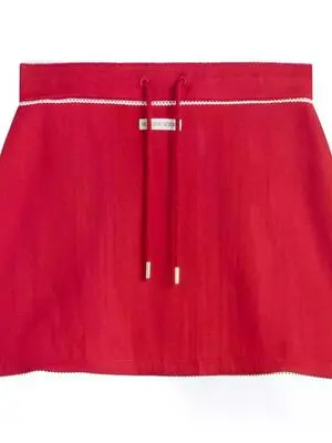 MARINE SERRE Drawstring Waist Crochet Trim Skirt - Red