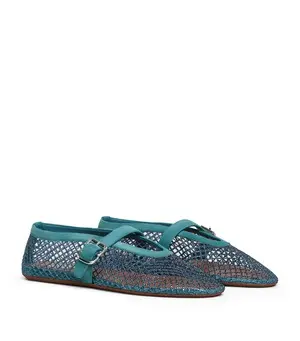 Alaïa Embellished Mesh Ballet Flats With Buckle Strap - Grey