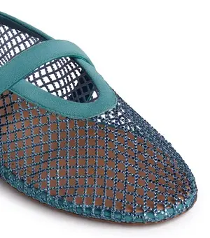 Alaïa Embellished Mesh Ballet Flats With Buckle Strap - Grey