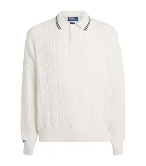 Polo Ralph Lauren Cotton-linen Cable-knit Sweater With Striped Collar