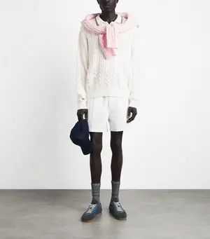 Polo Ralph Lauren Cotton-linen Cable-knit Sweater With Striped Collar