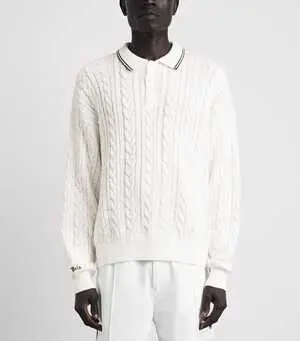 Polo Ralph Lauren Cotton-linen Cable-knit Sweater With Striped Collar