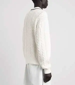 Polo Ralph Lauren Cotton-linen Cable-knit Sweater With Striped Collar