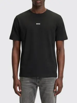 BOSS Crew Neck Stretch-cotton T-shirt With Contrast Chest Logo - Black