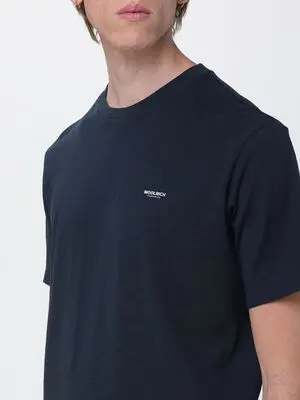 Woolrich Crew-neck Cotton T-shirt With Contrast Logo Print - Blue