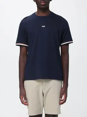 BOSS Slim Fit Cotton Crew Neck T-shirt With Contrast Logo And Trims