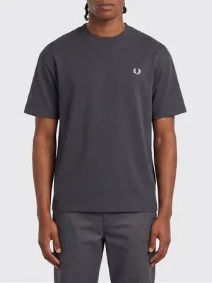 Fred Perry Cotton Crew Neck T-shirt With Contrast Logo And Dropped Shoulders Grey