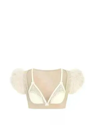 Dsquared2 Feather-trim Lace-panel Cropped Top