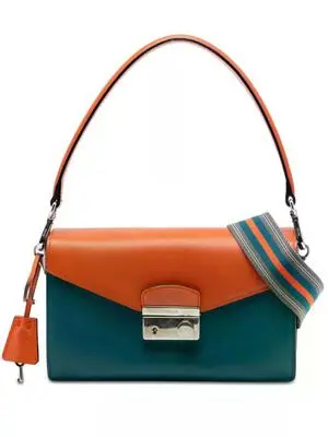 Prada 2010-2026 Bicolor Saffiano Lux Sound Lock Satchel - Blue