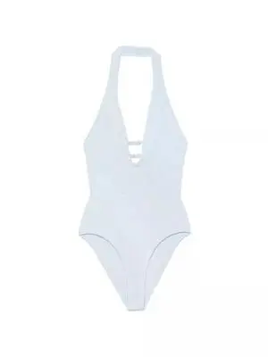 Hunza G Adriana Bead-embellished Halterneck Swimsuit - Blue