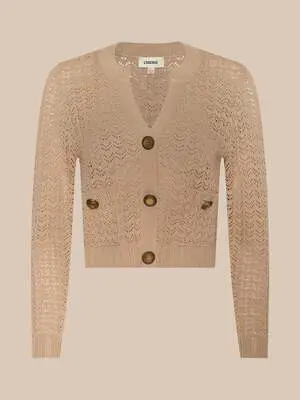 L'Agence Orla Pointelle Knit Cardigan - Light Cappuccino/gold