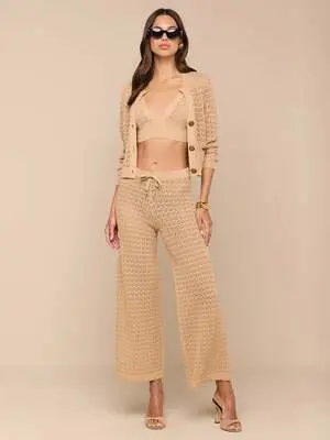 L'Agence Orla Pointelle Knit Cardigan - Light Cappuccino/gold