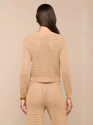 L'Agence Orla Pointelle Knit Cardigan - Light Cappuccino/gold