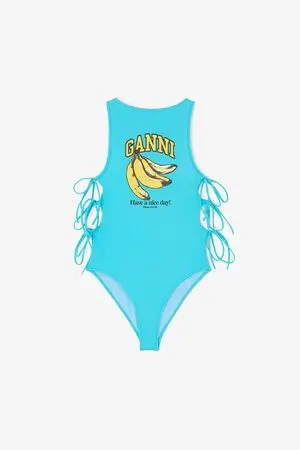 GANNI One Piece Swimsuit With Banana Graphic - Blue