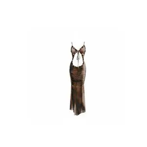 SUYTY Bali Prints Ruched Maxi Dress - Brown