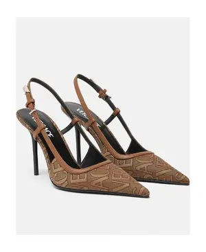Versace Allover Logo-jacquard Pointed Toe Slingback Pumps