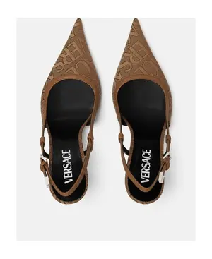 Versace Allover Logo-jacquard Pointed Toe Slingback Pumps