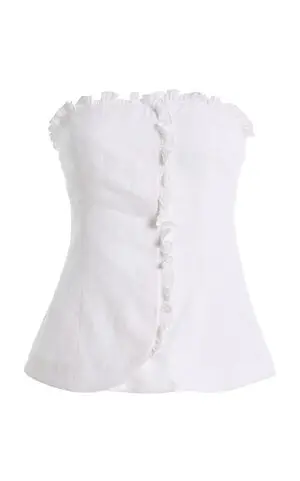 Posse Florence Strapless Ruffled Linen Top - Ivory