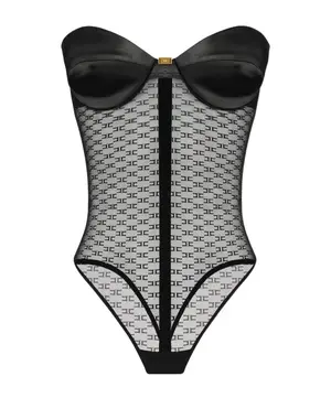 Elisabetta Franchi Monogram Jacquard Tulle Bodysuit