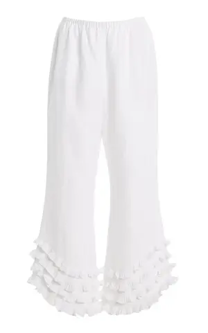 Posse Florence Ruffled Linen Pants - Ivory
