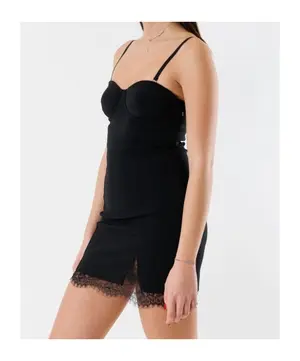 Patrizia Pepe Mini Crepe Sheath Dress With Lace Trim