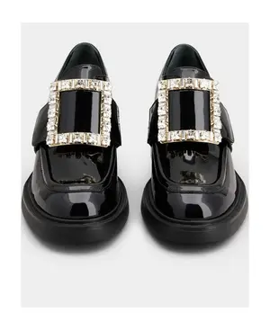 ROGER VIVIER Viv' Rangers Patent Leather Loafers With Rhinestone Buckle