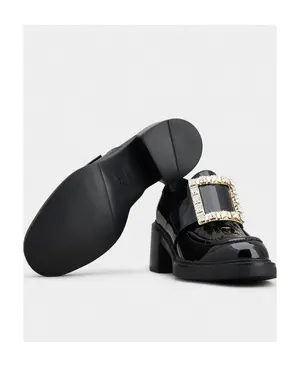 ROGER VIVIER Viv' Rangers Patent Leather Loafers With Rhinestone Buckle