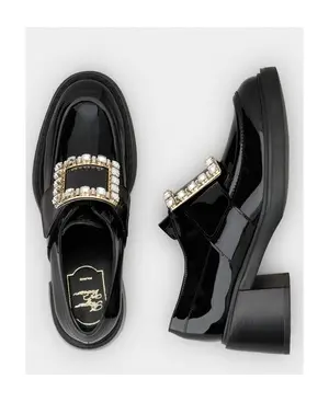 ROGER VIVIER Viv' Rangers Patent Leather Loafers With Rhinestone Buckle