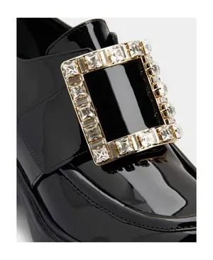 ROGER VIVIER Viv' Rangers Patent Leather Loafers With Rhinestone Buckle