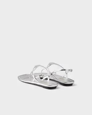 Prada Strappy Thong Flat Sandals With Enamel Triangle Logo - Silver