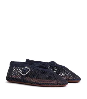 Alaïa Denim Fishnet Ballet Flats With Buckled Strap - Blue