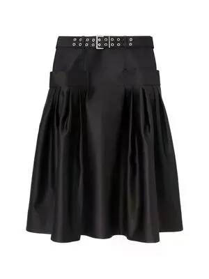 GANNI Belted Pleated Midi Skirt - Black