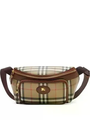 Burberry Check Cotton Belt Bag With Calf Leather Trim - Neutrals