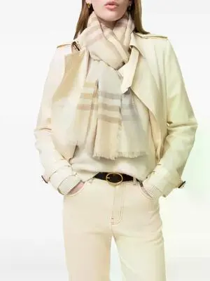 Burberry Wide Reversible Check Wool Silk Scarf - Neutrals