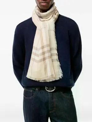 Burberry Wide Reversible Check Wool Silk Scarf