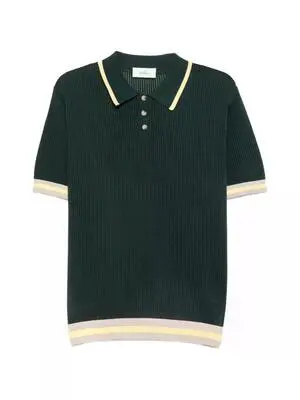 LES DEUX Lace-knit Striped-trim Polo Shirt - Green