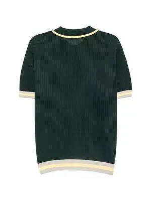 LES DEUX Lace-knit Striped-trim Polo Shirt