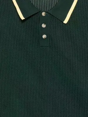 LES DEUX Lace-knit Striped-trim Polo Shirt