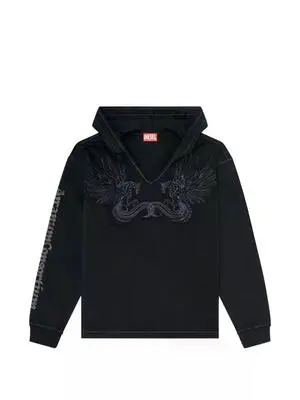 DIESEL® Embroidered Patch V-neck Hoodie - Black