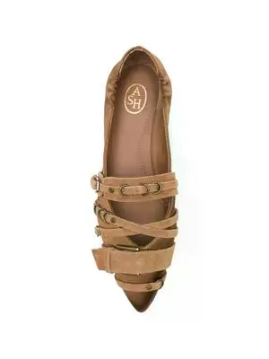 Ash Buckled Pointed-toe Ballet Flats