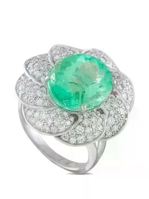 LB EXCLUSIVE Emerald And Diamond Abstract Floral Ring
