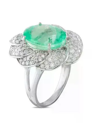 LB EXCLUSIVE Emerald And Diamond Abstract Floral Ring