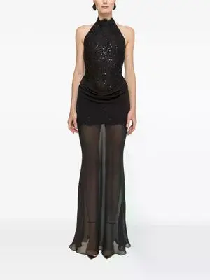 NISSA Sequin Embellishment Maxi Dress - Black