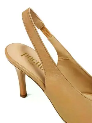 POCHE PARIS Beige Leather Pointed-toe Mules