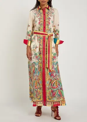 Etro Printed Belted Cotton-poplin Midi Shirt Dress - Multicoloured