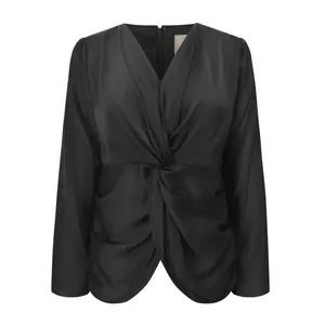 SMART AND JOY Satin Blouse With Twisted Bow Long Sleeves
