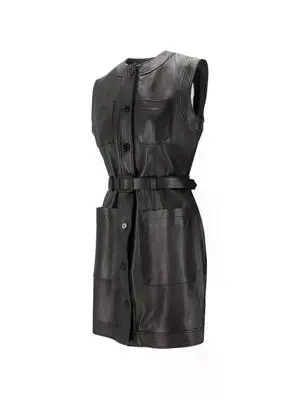 LA ROSE Belted Leather Mini Dress