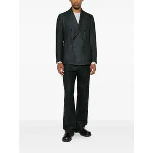 Tagliatore Dark Textured Virgin Wool And Silk Blend Double-breasted Blazer