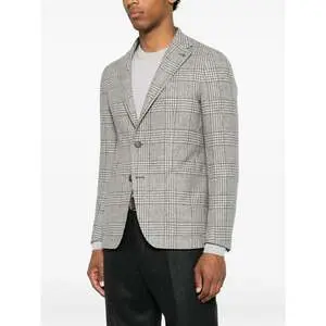 Tagliatore Grey And Green Prince Of Wales Check Virgin Wool Blazer - Gray